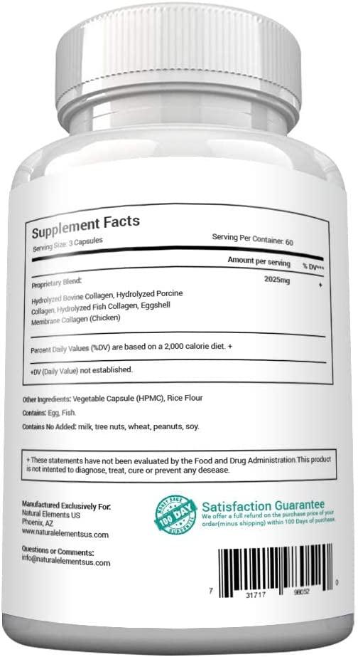 Natural Elements, Multi Collagen 2025 mg per serving (180 Capsules ...